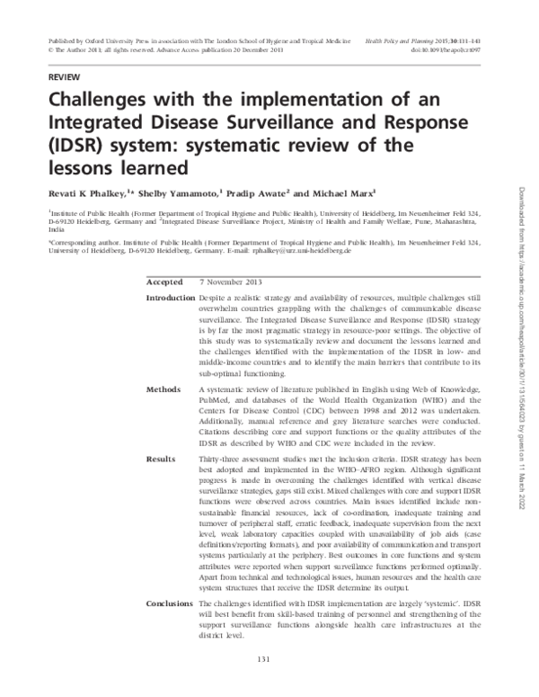 (PDF) Challenges with the implementation of an Integrated Disease ...