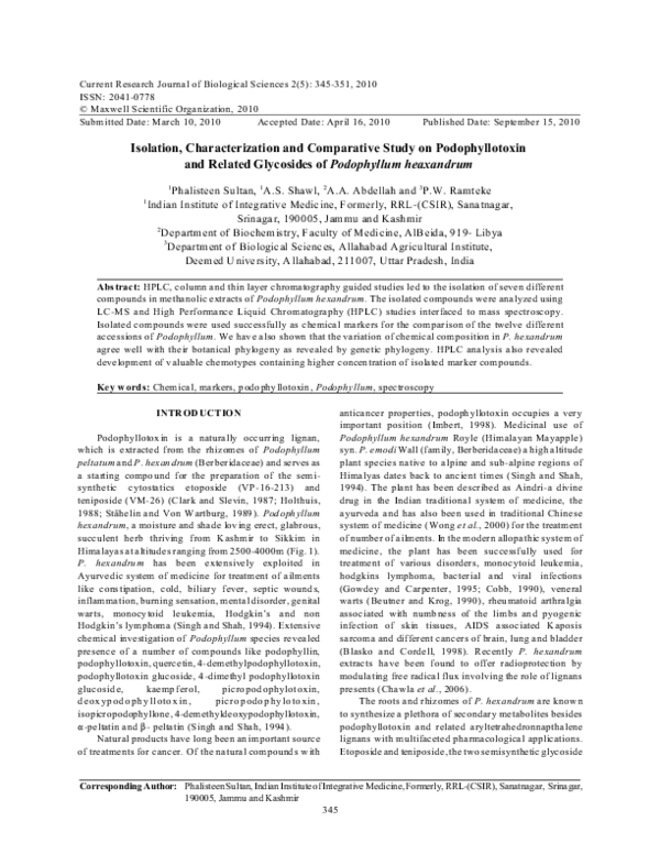 (PDF) Isolation, characterization and comparative study on podophyllotoxin and related ...