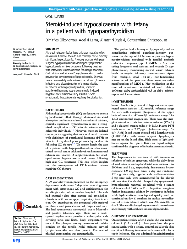 (PDF) Steroid-induced hypocalcaemia with tetany in a patient with ...