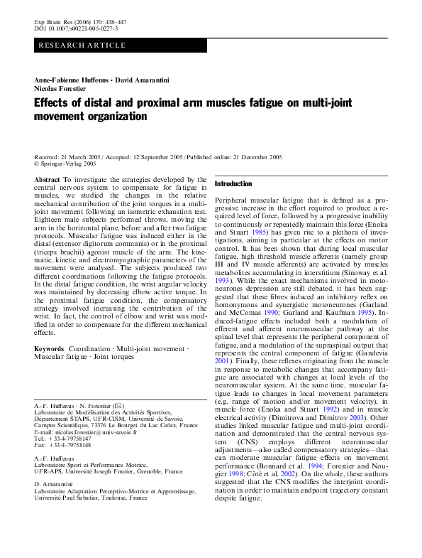 (PDF) Effects of distal and proximal arm muscles fatigue on multi-joint ...