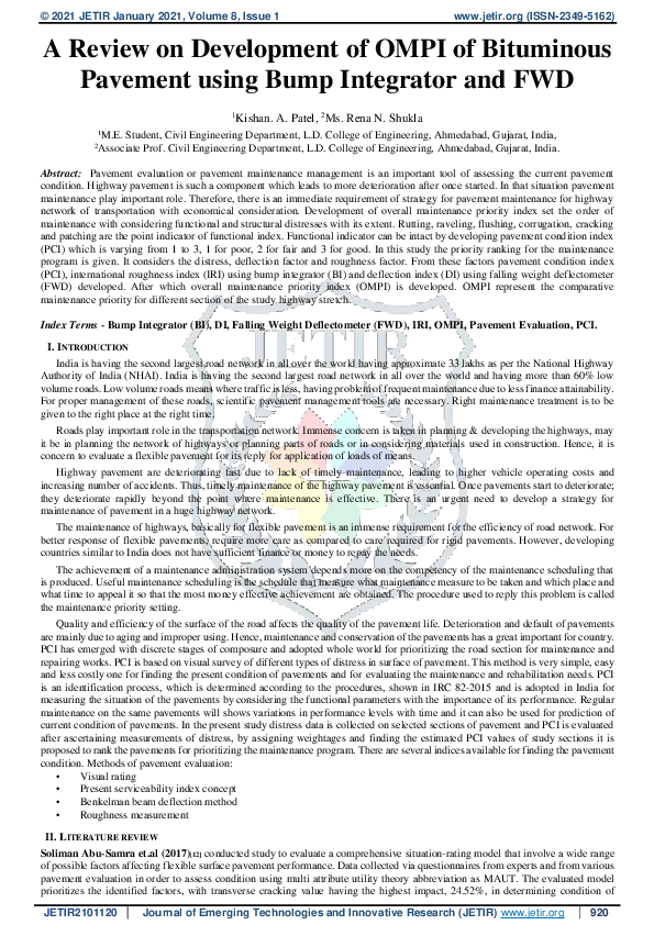 (PDF) A Review on Development of OMPI of Bituminous Pavement using Bump ...