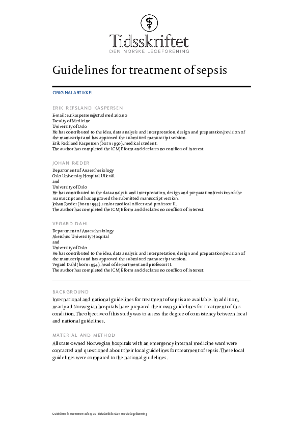 (PDF) Guidelines for treatment of sepsis