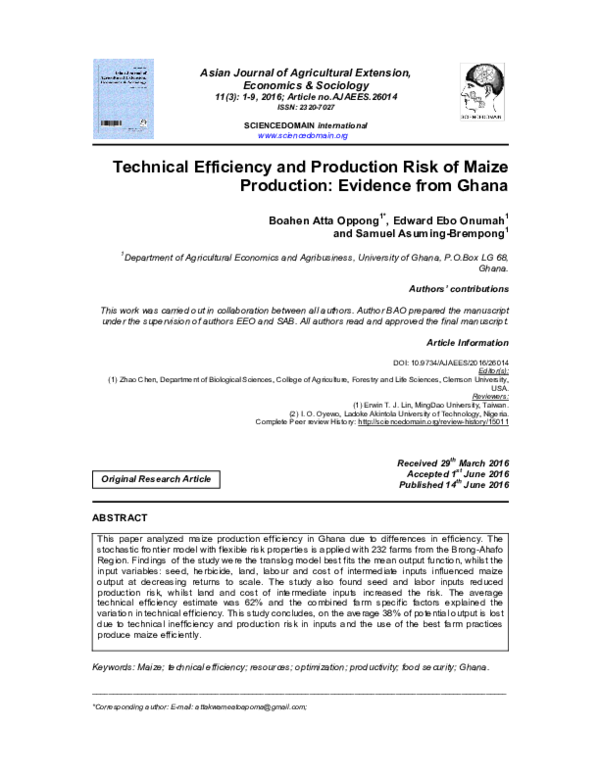 (PDF) Technical Efficiency and Production Risk of Maize Production ...