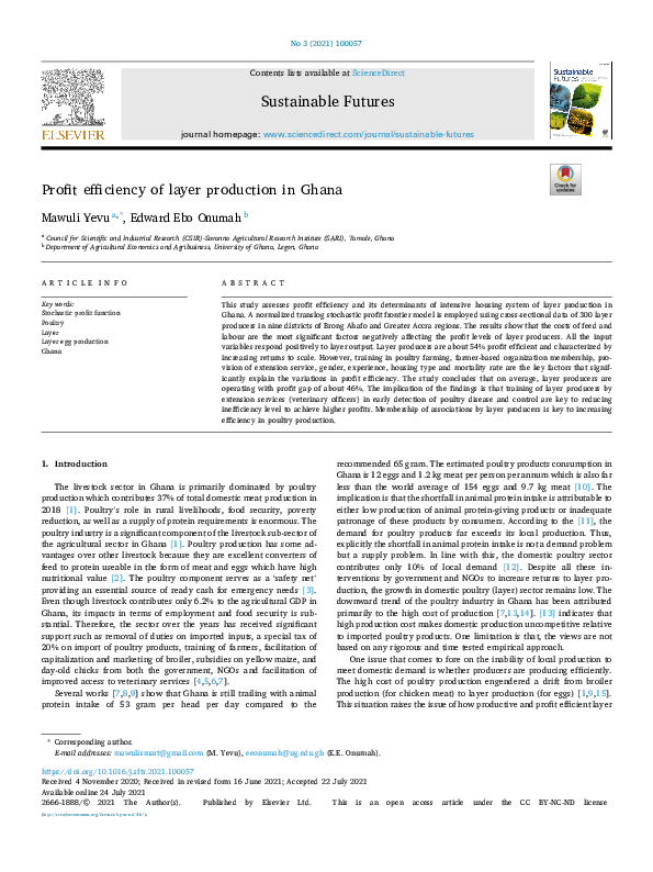 (PDF) Profit Efficiency of Layer Production In Ghana