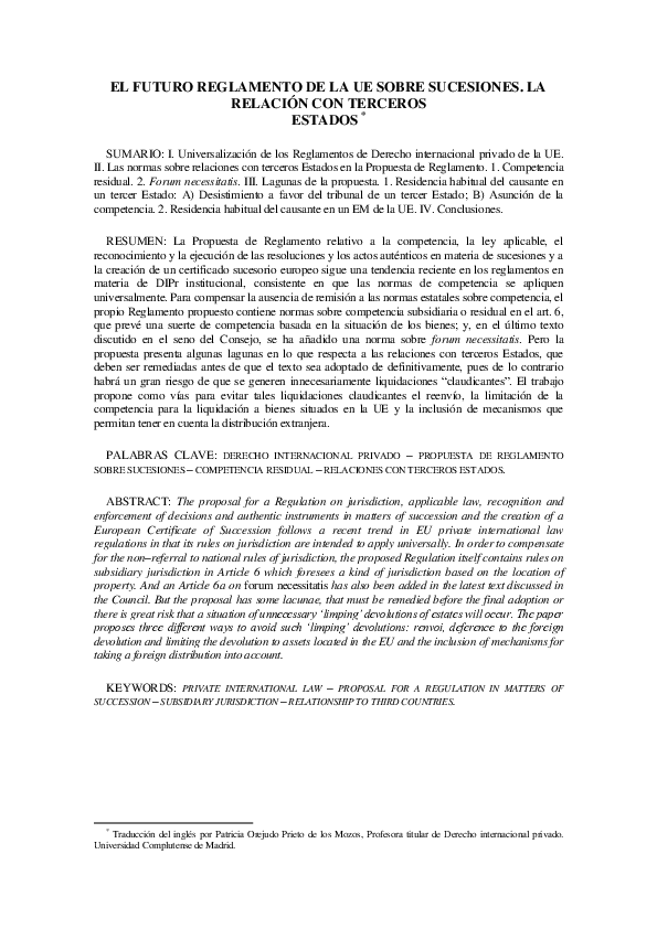(PDF) El futuro reglamento de la UE sobre sucesiones : la relación con ...