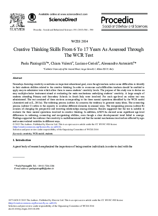 (PDF) Creative Thinking Skills from 6 to 17 Years as Assessed Through ...