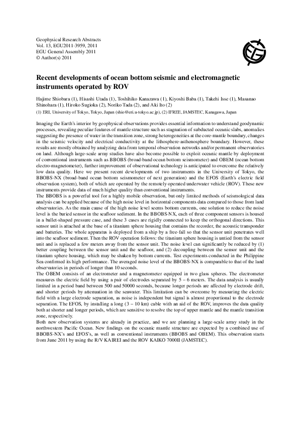 (PDF) Recent developments of ocean bottom seismic and electromagnetic ...