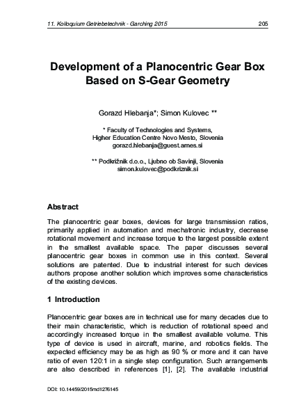 (PDF) Development of a Planocentric Gear Box Based on S-Gear Geometry