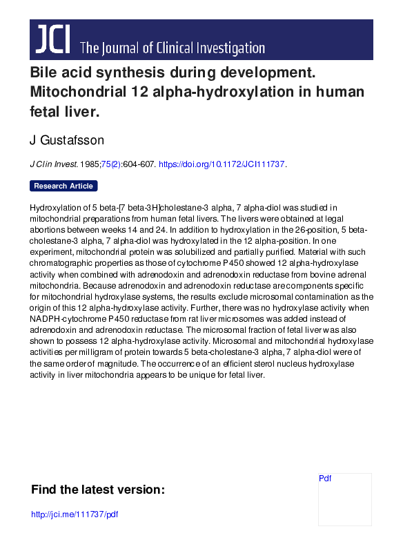 (PDF) Bile acid synthesis during development. Mitochondrial 12 alpha ...