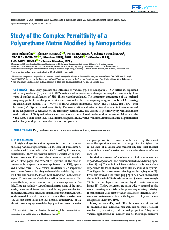 (PDF) Study of the Complex Permittivity of a Polyurethane Matrix Modified by Nanoparticles