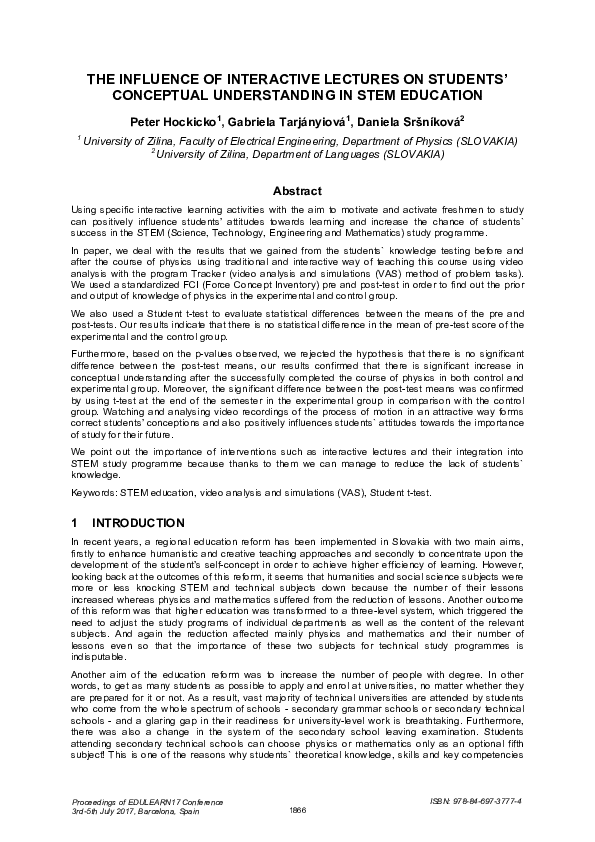 (PDF) The Influence of Interactive Lectures on Students’ Conceptual Understanding in Stem Education