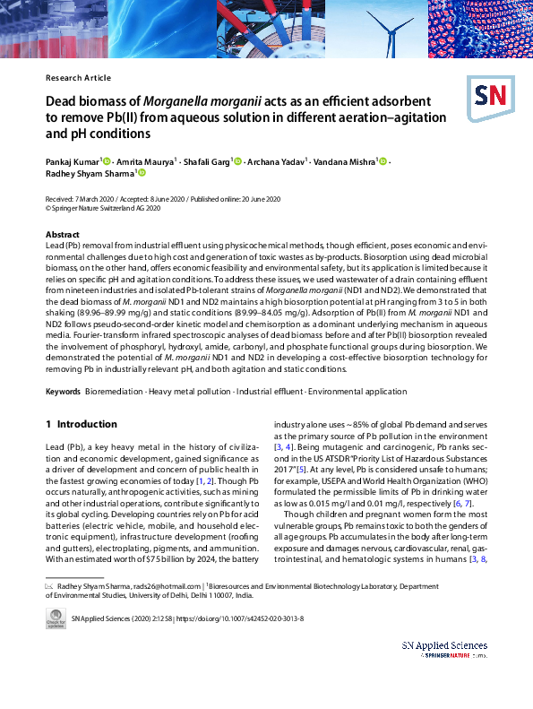 (PDF) Dead biomass of Morganella morganii acts as an efficient ...