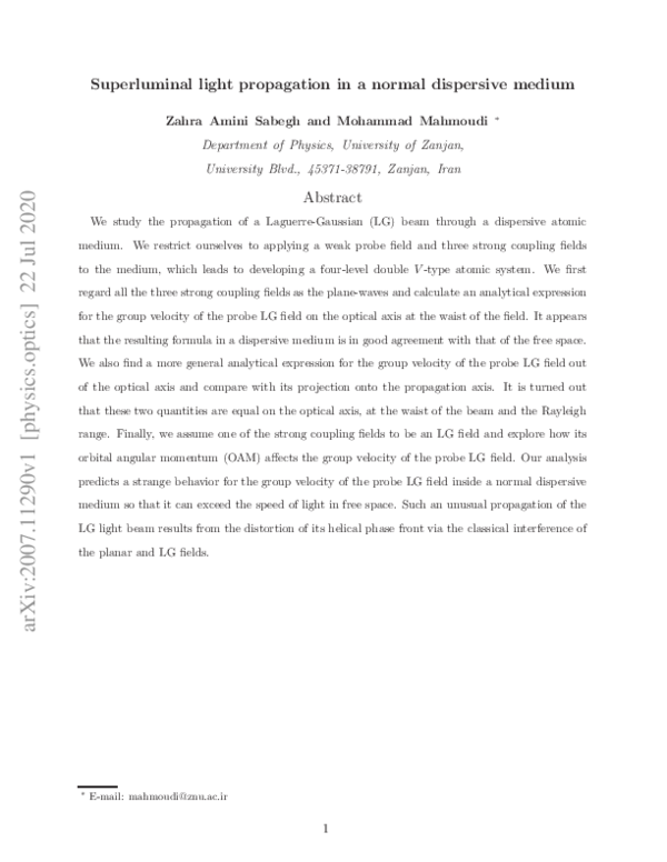 (PDF) Superluminal light propagation in a normal dispersive medium