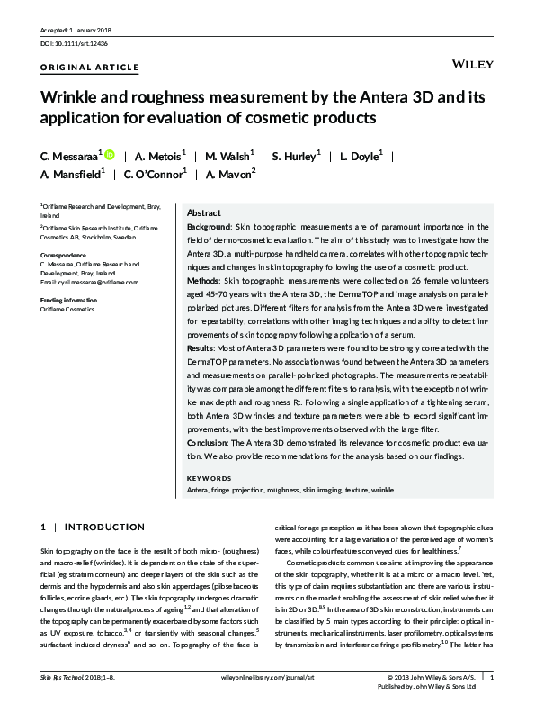(PDF) Wrinkle and roughness measurement by the Antera 3D and its ...