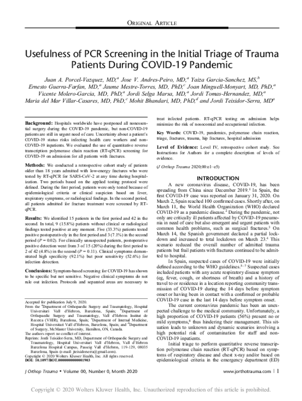 (PDF) Usefulness of PCR Screening in the Initial Triage of Trauma ...