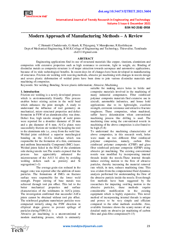 (PDF) Modern Approach of Manufacturing Methods -A Review