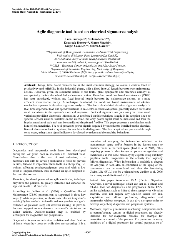 (PDF) Agile diagnostic tool based on electrical signature analysis