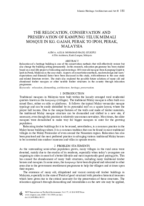 The Relocation, Conservation and Preservation of Kampung Teluk Memali ...