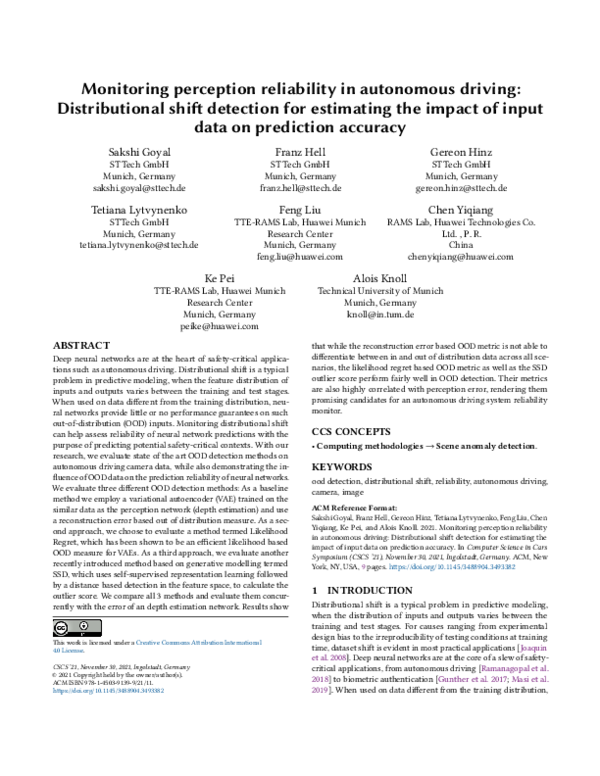 (PDF) Monitoring perception reliability in autonomous driving: Distributional shift detection ...