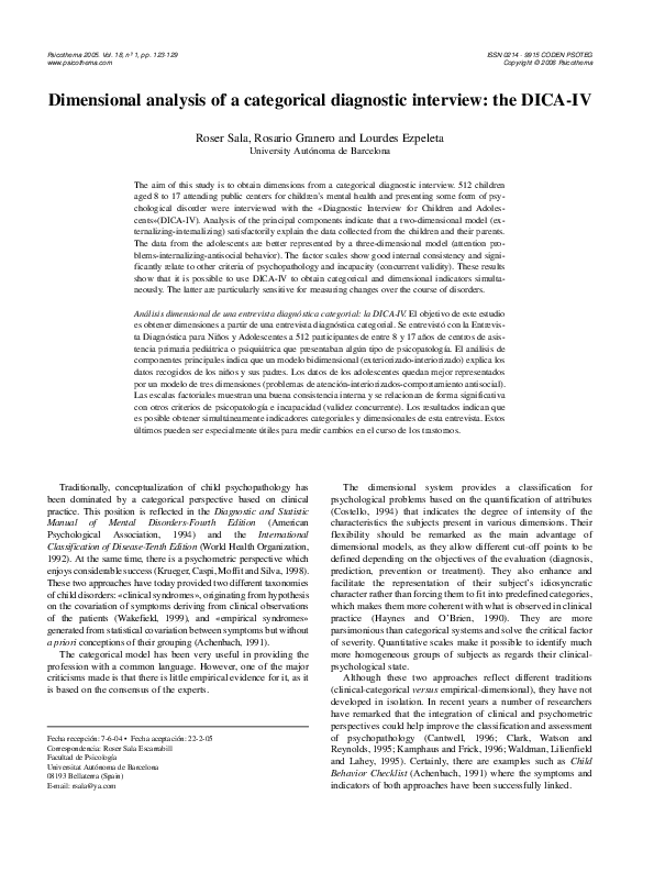 (PDF) Dimensional analysis of a categorical diagnostic interview: the ...