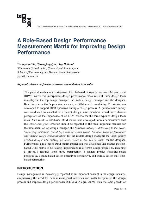 (PDF) A role-based design performance measurement matrix for improving ...