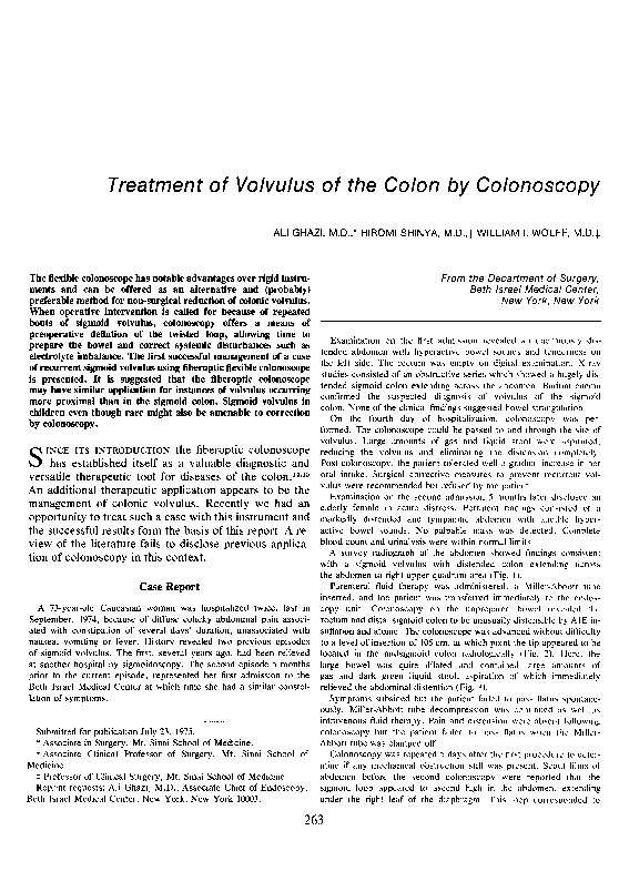 (PDF) Treatment of Volvulus of the Colon by Colonoscopy