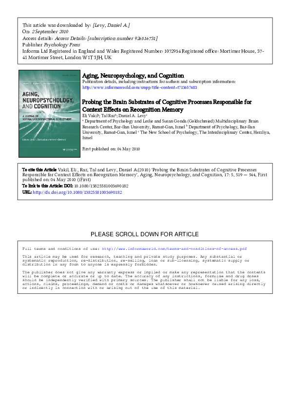 Pdf Probing The Brain Substrates Of Cognitive Processes Responsible
