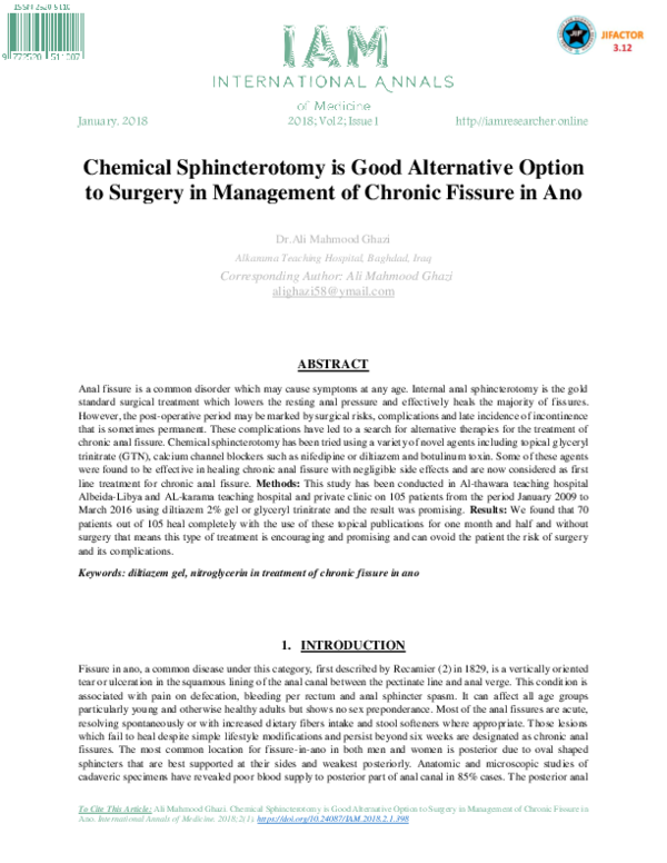 (PDF) Chemical Sphincterotomy is Good Alternative Option to Surgery in ...