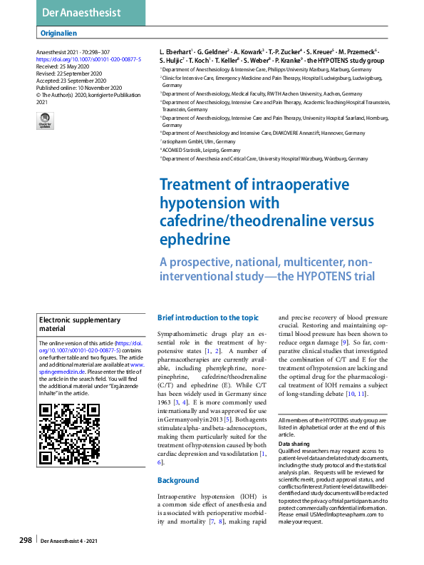 (PDF) Treatment of intraoperative hypotension with cafedrine ...