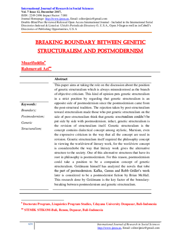 (PDF) Breaking Boundary Between Genetic Structuralism and Postmodernism