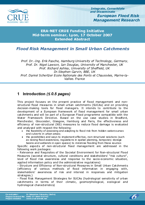 (PDF) Flood Risk Management in Small Urban Catchments