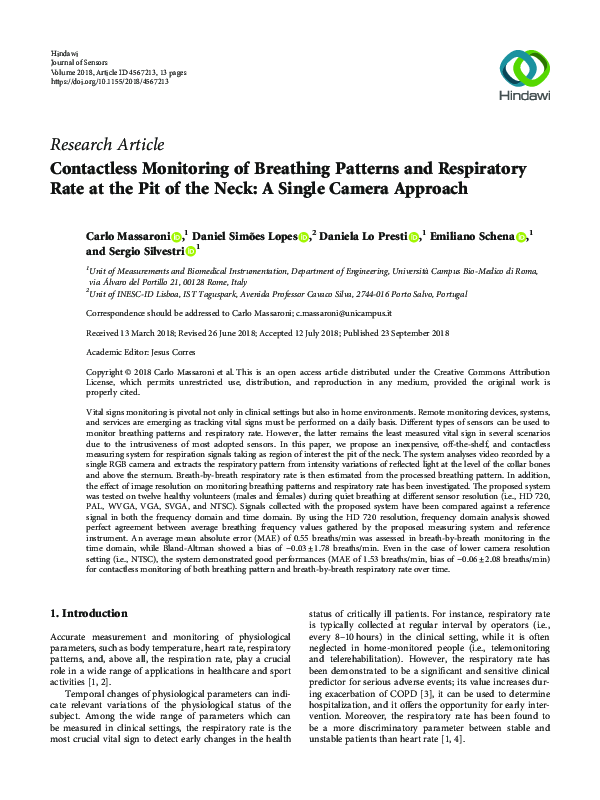 (PDF) Contactless Monitoring of Breathing Patterns and Respiratory Rate ...