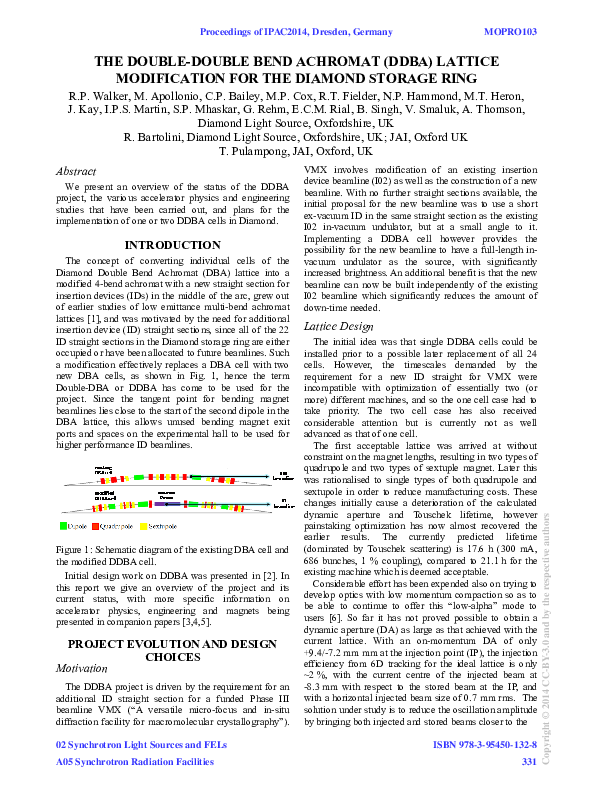 (PDF) The Double-double Bend Achromat (DDBA) Lattice Modification for the Diamond Storage Ring