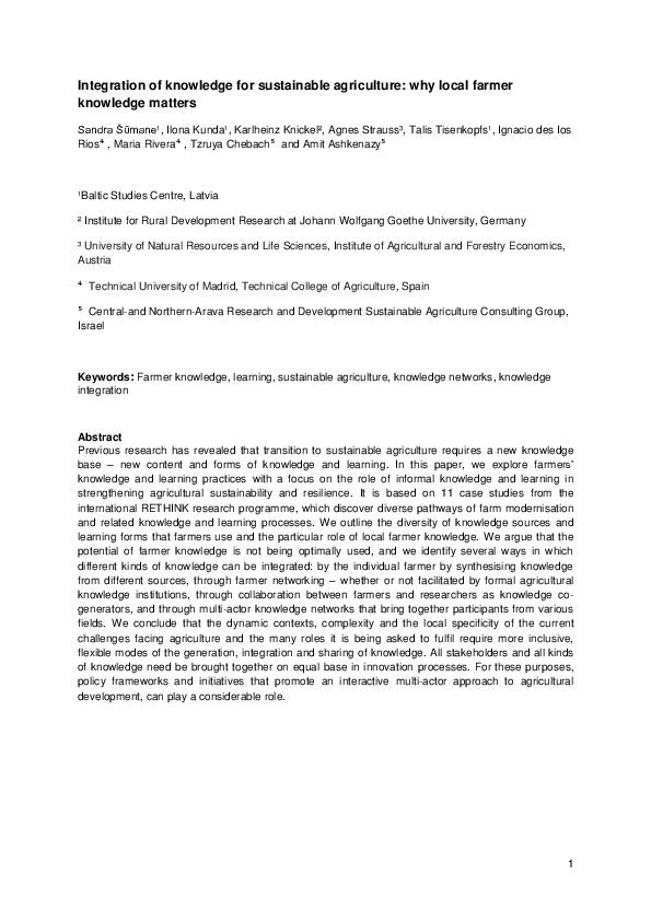 (PDF) Integration of knowledge for sustainable agriculture: why local ...