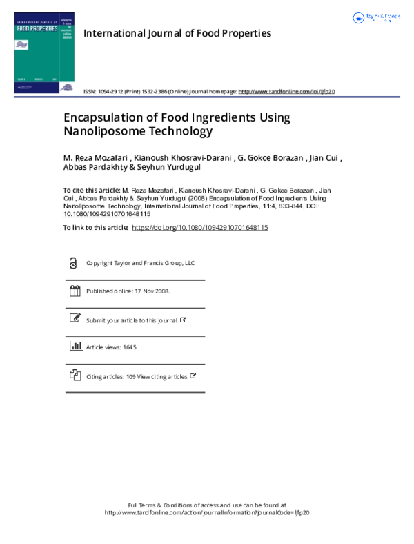 (PDF) Encapsulation of food ingredients using nanoliposome technology