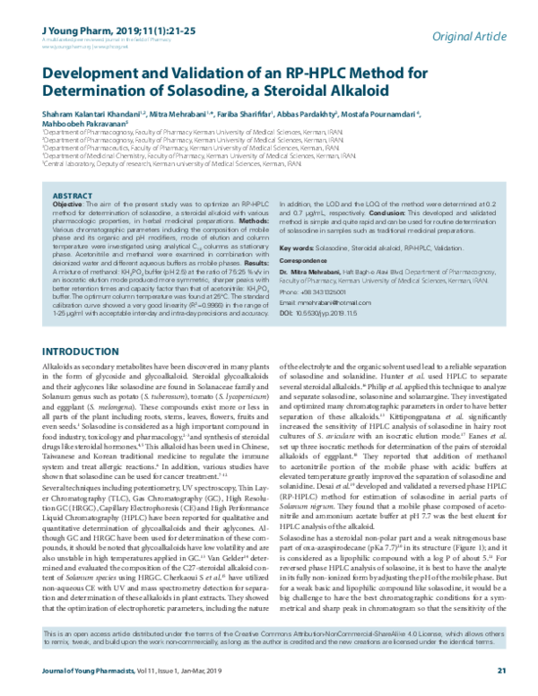 (PDF) Development and Validation of an RP-HPLC Method for Determination of Solasodine, A ...