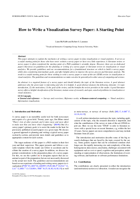 (PDF) How to Write a Visualization Survey Paper: A Starting Point