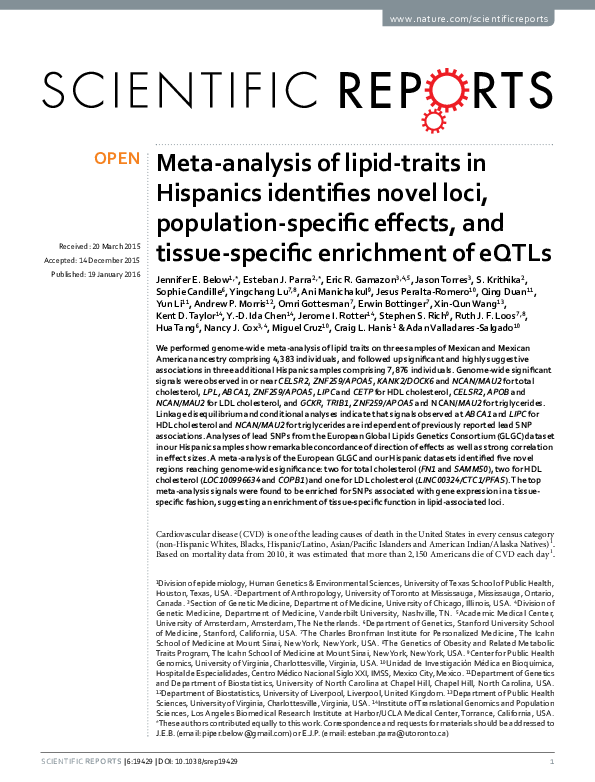 (PDF) Meta-analysis of lipid-traits in Hispanics identifies novel loci, population-specific ...