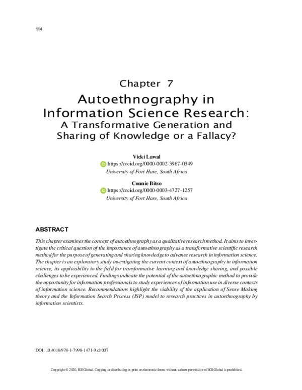 (PDF) Autoethnography in Information Science Research