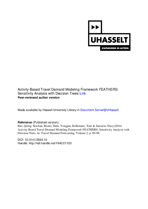 (PDF) Activity-Based Travel Demand Modeling Framework FEATHERS
