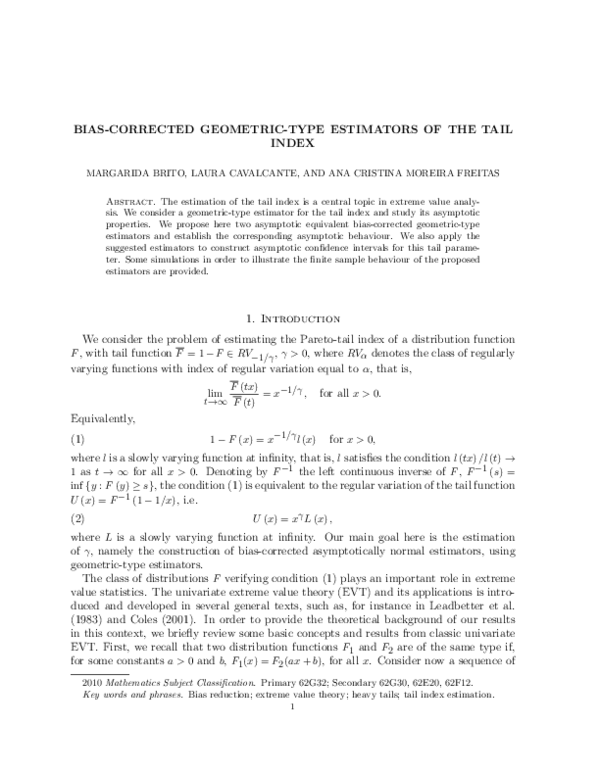 Pdf Bias Corrected Geometric Type Estimators Of The Tail Index