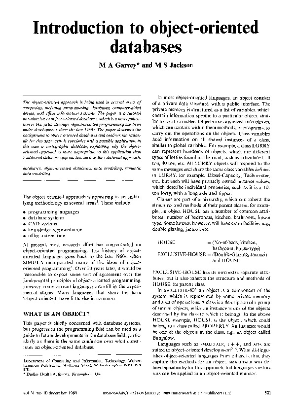 (PDF) Introduction to object-oriented databases