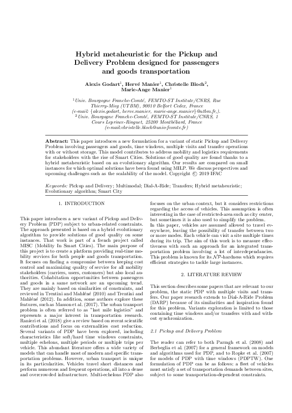 (PDF) Hybrid metaheuristic for the Pickup and Delivery Problem designed for passengers and goods ...