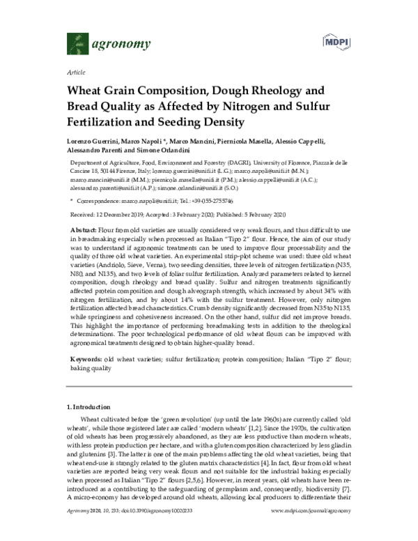 (PDF) Wheat Grain Composition, Dough Rheology and Bread Quality as Affected by Nitrogen and ...