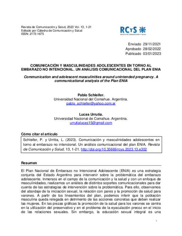 (PDF) COMUNICACIÓN Y MASCULINIDADES ADOLESCENTES EN TORNO AL EMBARAZO ...
