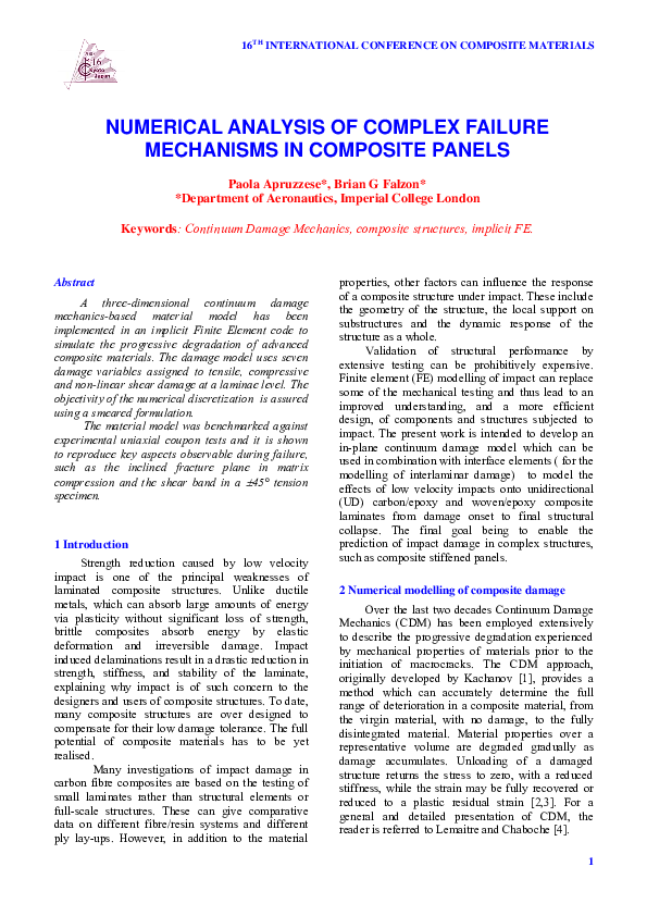 (PDF) Numerical analysis of complex failure mechanisms in composite panels