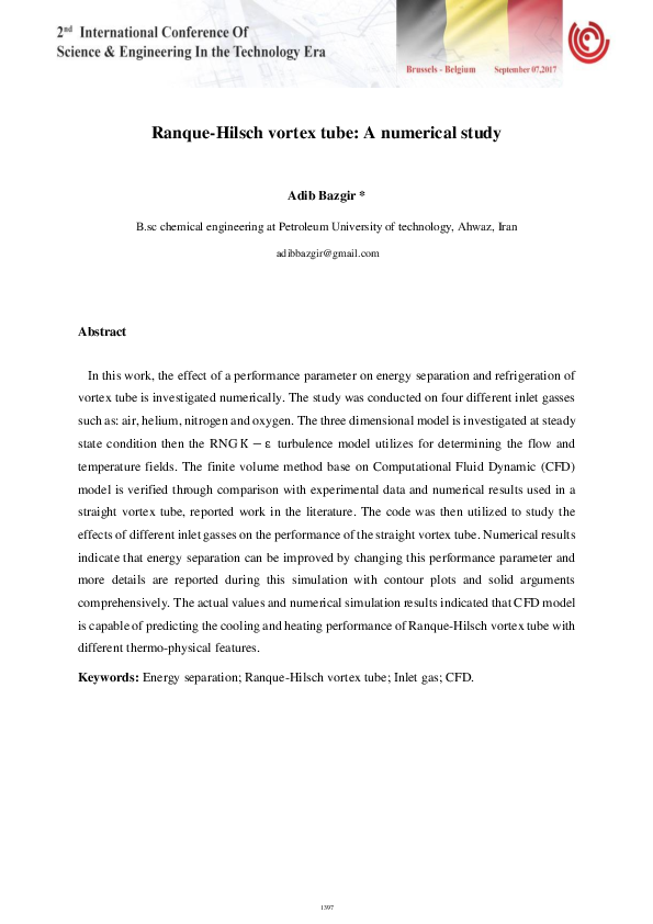 (PDF) Ranque-Hilsch vortex tube: A numerical study