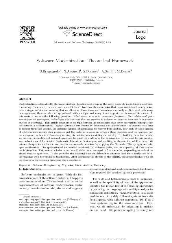 (PDF) Software Modernization: Theoretical Framework