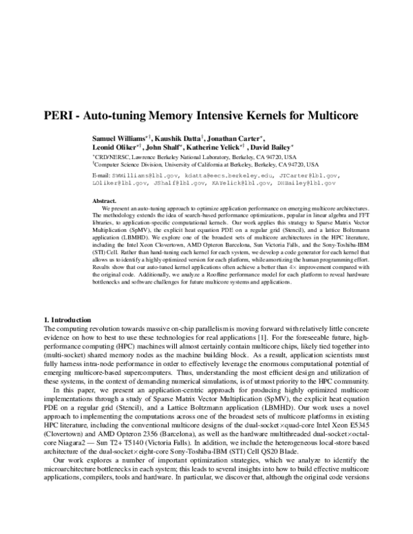 (PDF) PERI-Auto-tuning memory-intensive kernels for multicore
