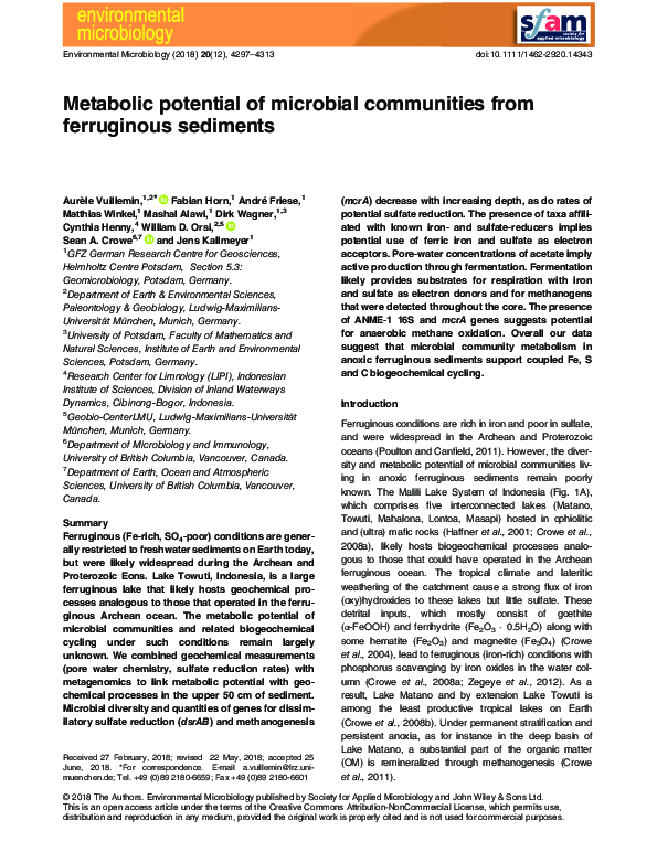 (PDF) Metabolic potential of microbial communities from ferruginous sediments